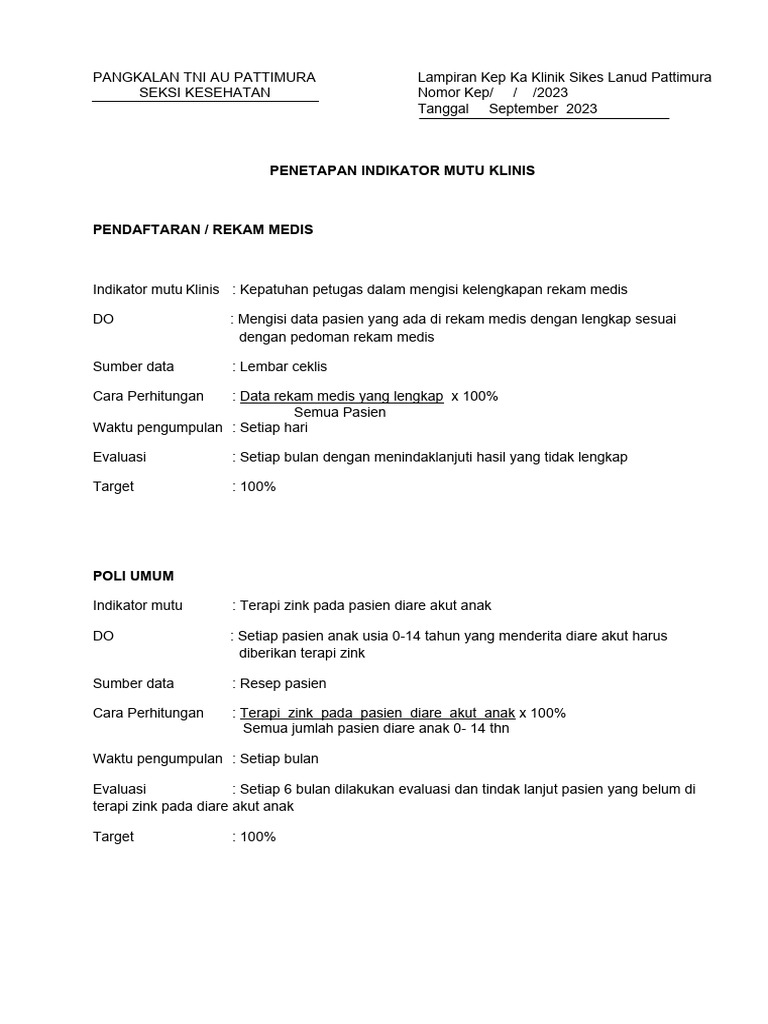Penetapan Indikator Mutu Klinik | PDF