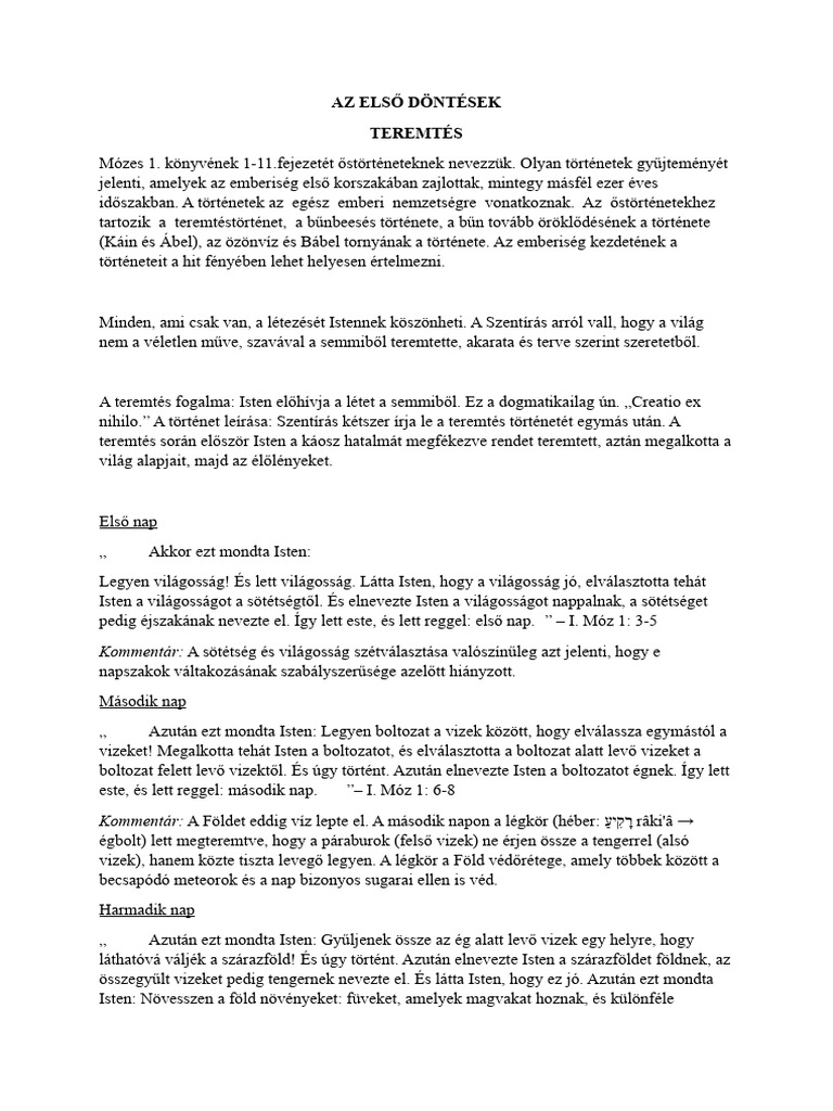 AZ ELSŐ DÖNTÉSEK - 2 - Teremtés | PDF