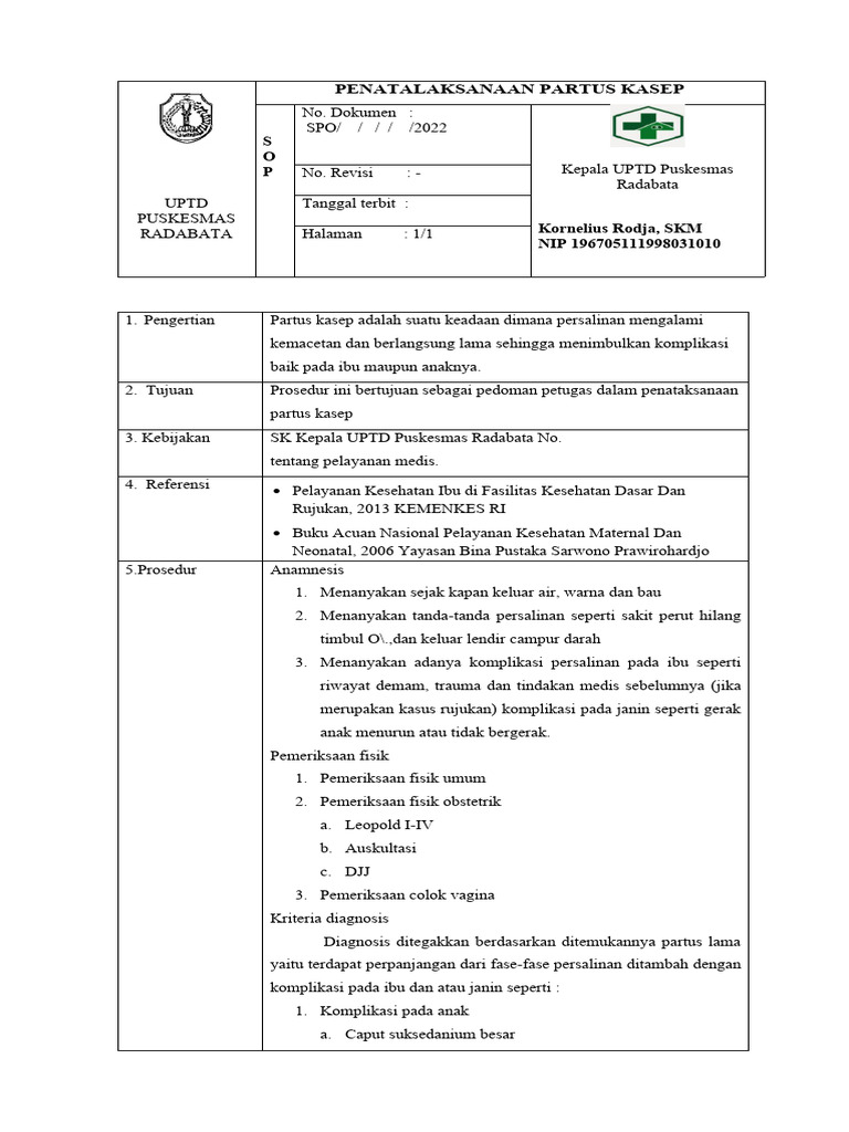 Sop Partus Kasep | PDF