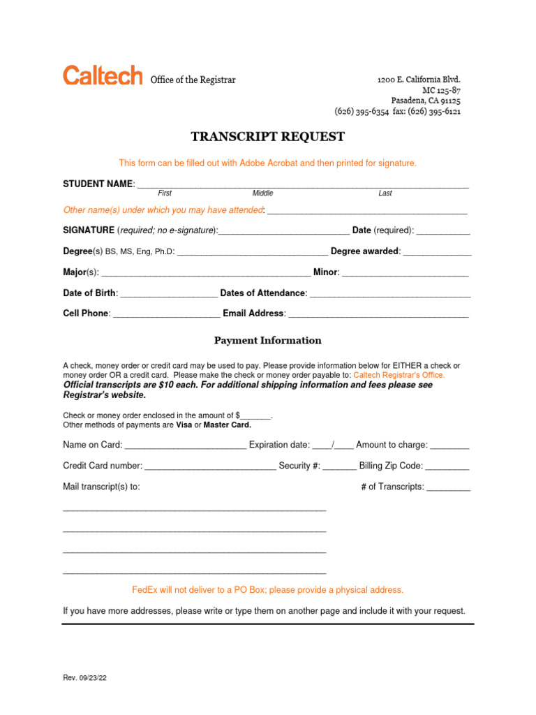 Main Transcript Request California Institute of Technology California ...