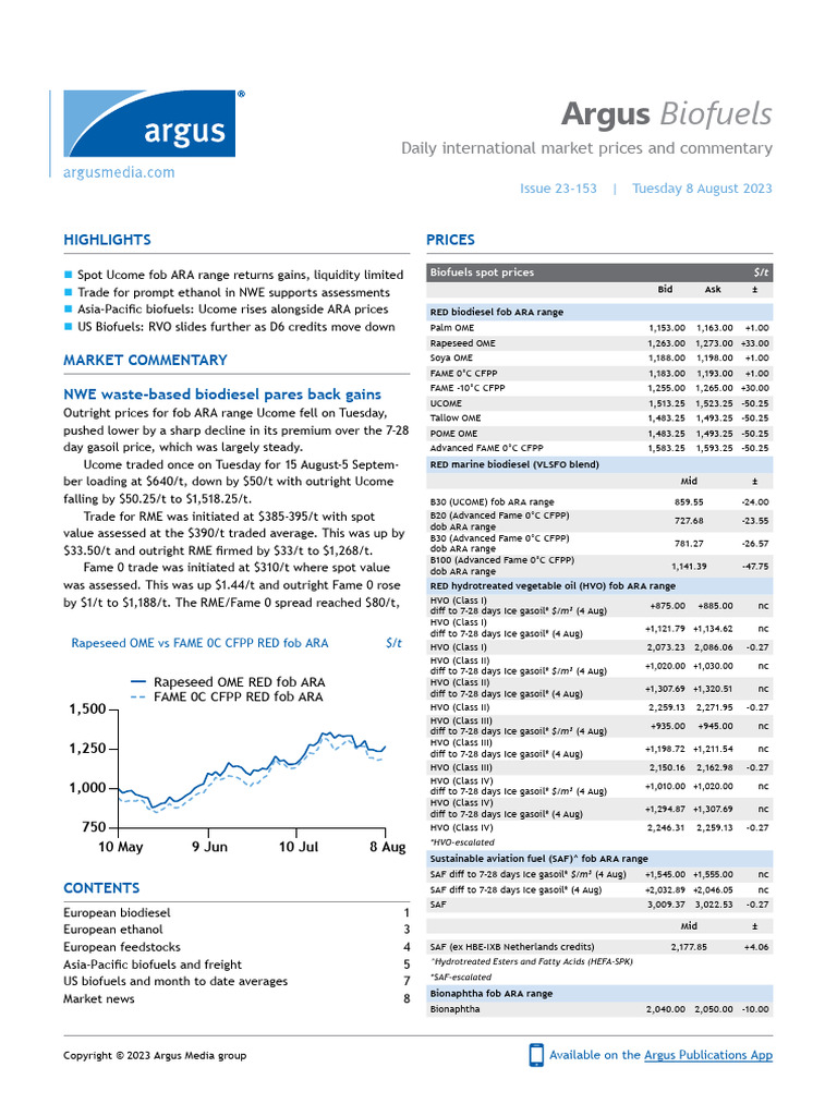 Argus Biofuels (2023!08!08) | PDF | Biodiesel | Biofuel