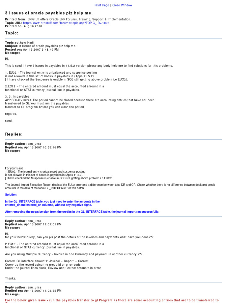 3 Issues of Oracle Payables PLZ Help Me | PDF | Accounts Payable ...
