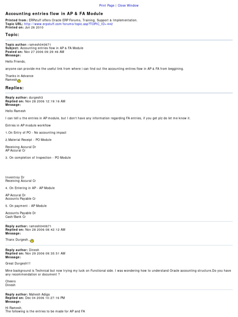 Accounting Entries Flow in AP & FA Module | PDF | Accounts Payable | Accrual