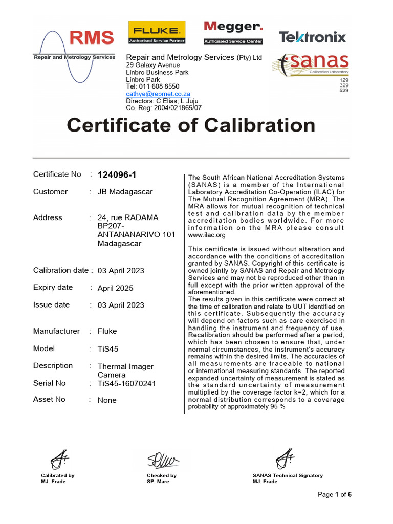 Cathye@repmet - Co.za: Calibrated by MJ. Frade Checked by SP. Mare ...