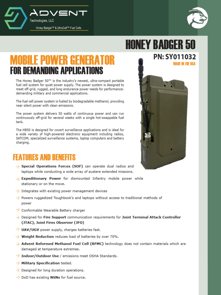蜜獾50Honey Badger 50 Data Sheet SY011032 Rev 21-Apr-22 | PDF | Fuel Cell ...