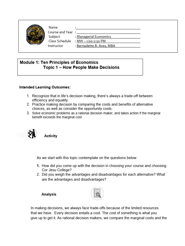 Module-1-Topic-1-How-People-Make-Decisions-docx | PDF | Decision Making | Cost