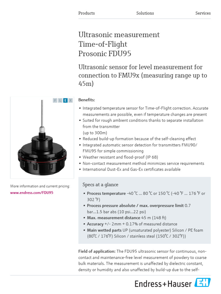 Prosonic FDU95 Ultrasonic Level Sensor | PDF | Equipment | Materials ...