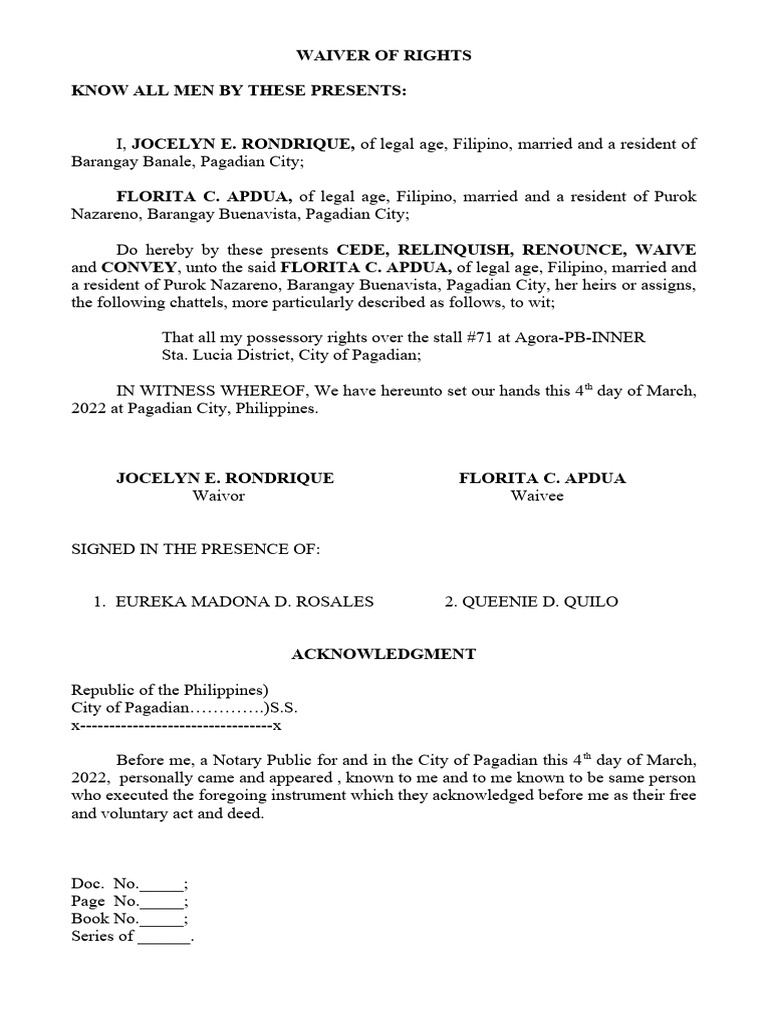 Waiver of Rights | PDF | Waiver | Judiciaries