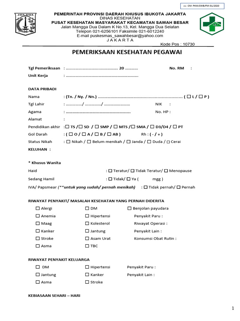 Form MCU Pegawai 2023 | PDF