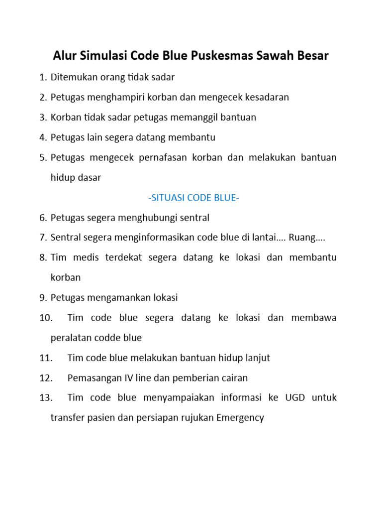 Alur Simulasi Code Blue Puskesmas Sawah Besar | PDF | Sains & Matematika