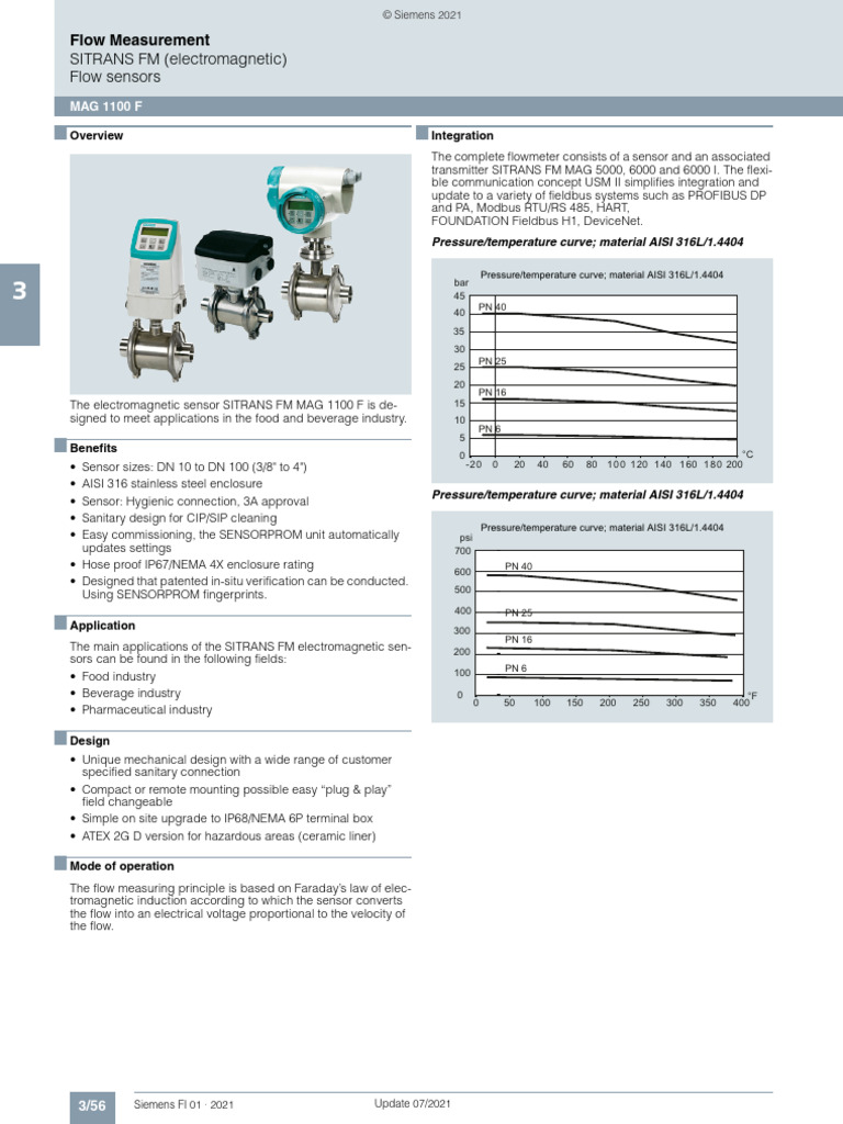 Sitransf Fmmag1100f Fi01 en | PDF | Pipe (Fluid Conveyance) | Electromagnetic Induction