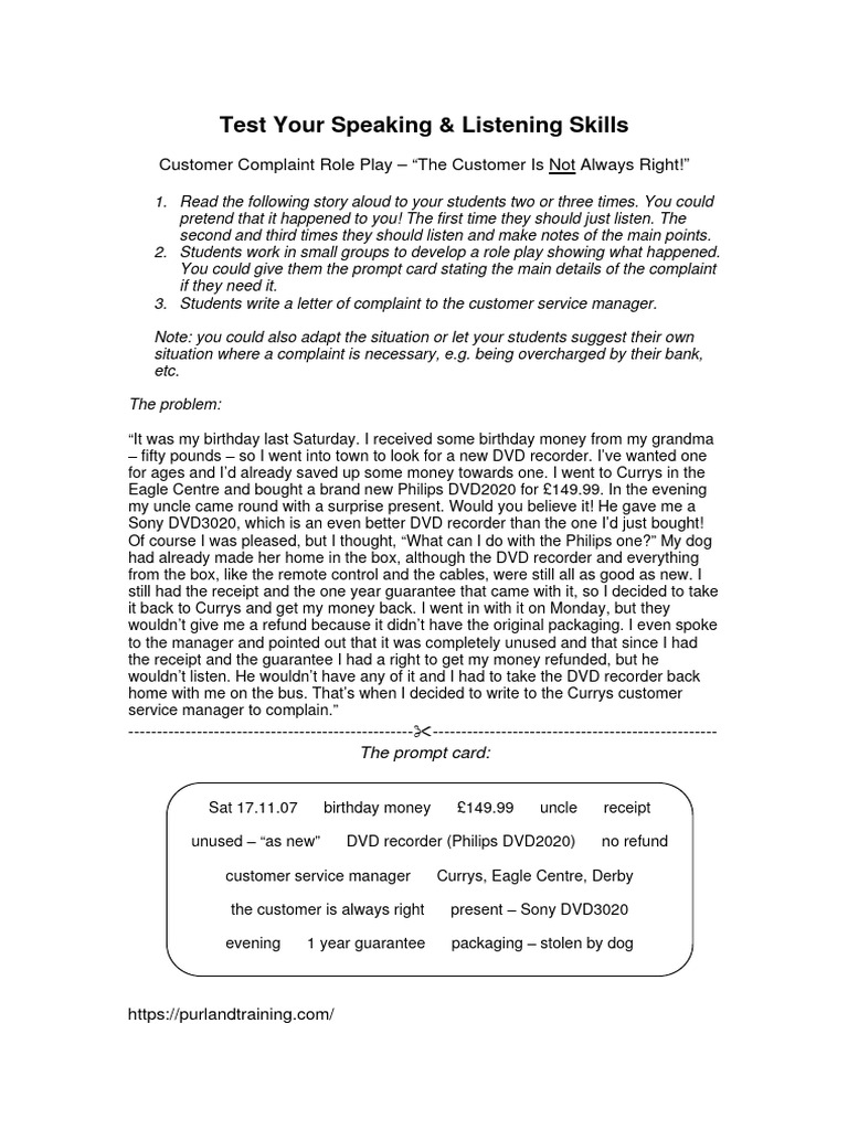 Customer Complaint Role Play | PDF