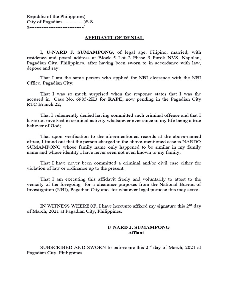 Affidavit of Denial | PDF