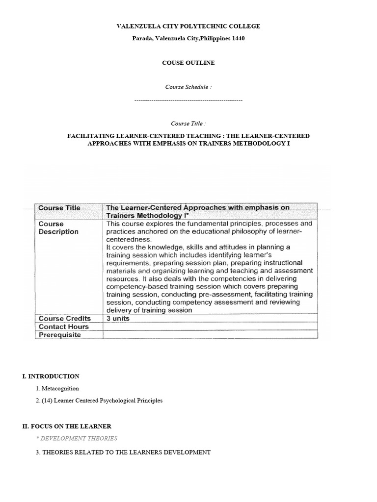 Course Syllabus Facilitating Learner Centered | PDF | Career & Growth