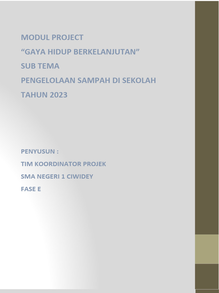 Modul Projek Gaya Hidup Berkelanjutan SMA NEGERI 1 CIWIDEY Tahun 2023 | PDF