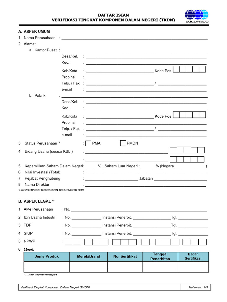 Daftar Isian TKDN | PDF | Bisnis | Teknologi & Rekayasa