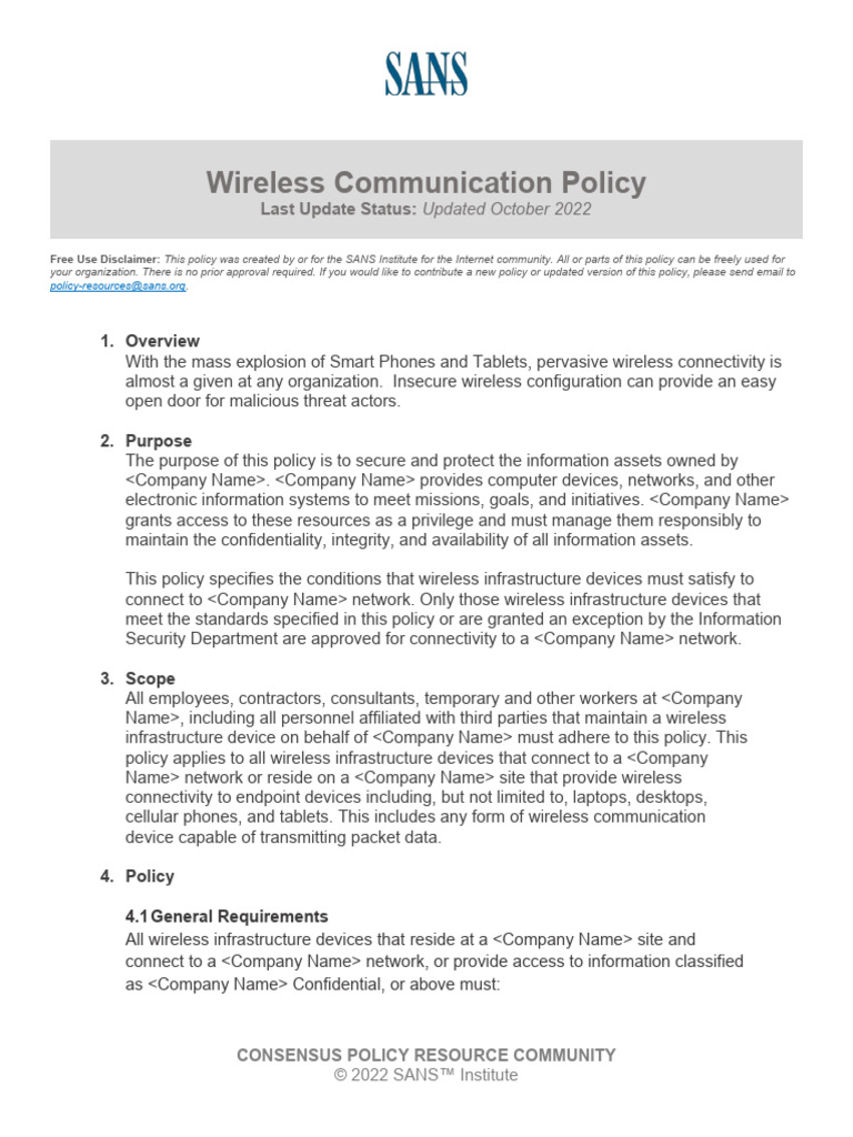 Wireless Communication Policy | PDF | Computer Network | Information ...