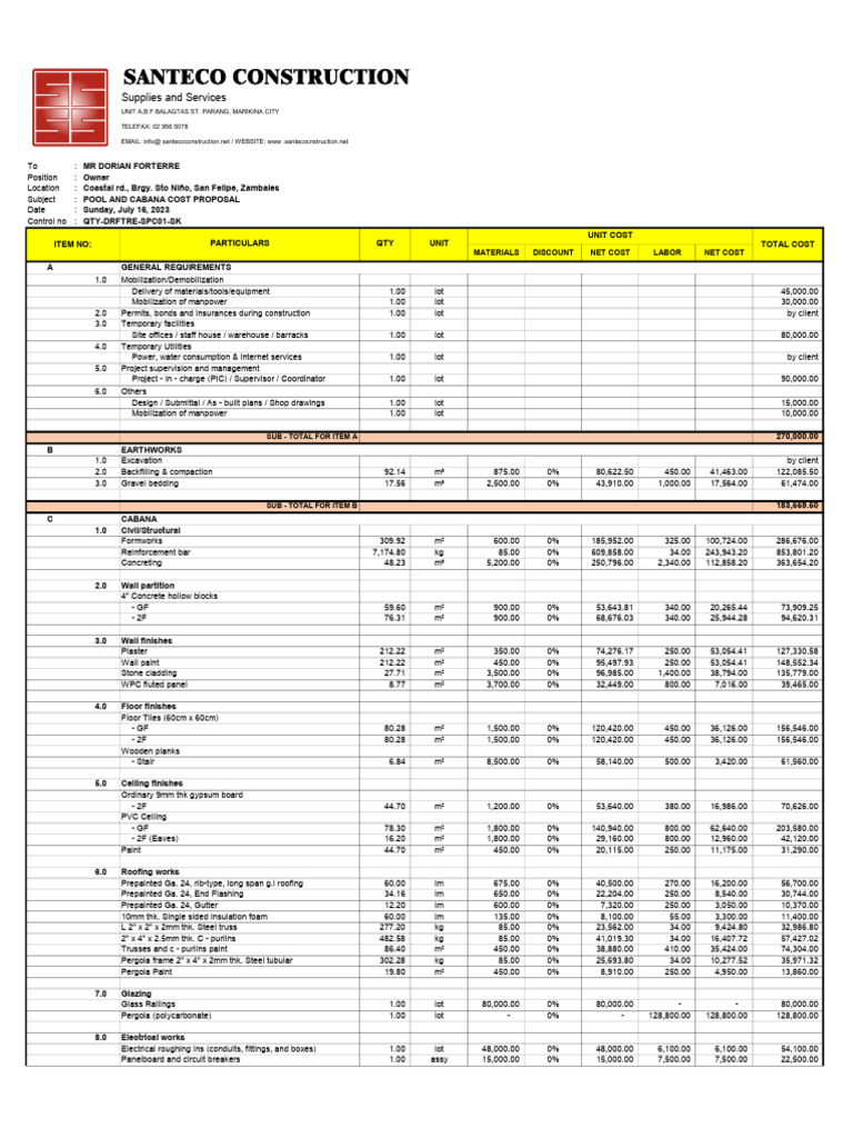 Pool and Cabana Proposal | PDF | Wall | Building Engineering