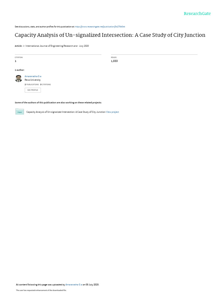 IJERT-Capacity Analysis of Un-Signalized | PDF | Traffic | Intersection (Road)