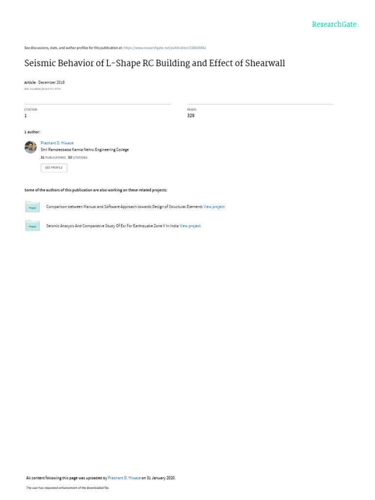 Seismic Behavior of L-Shape RC Building and Effect of Shearwall | PDF ...