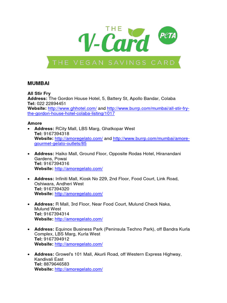 Final Mumbai and Bangalore Vcard List | PDF