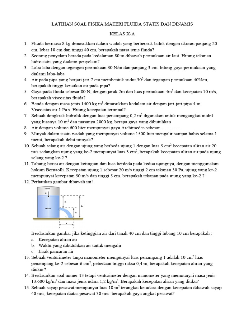 Latihan Soal Fisika Materi Fluida Statis Dan Dinamis | PDF
