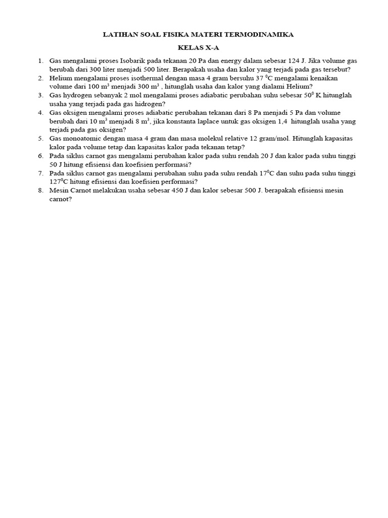 Latihan Soal Fisika Materi Termodinamika | PDF | Sains & Matematika ...
