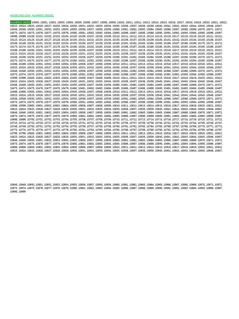 Números Desde 10000 Hasta 10999 Separados Por Coma | PDF