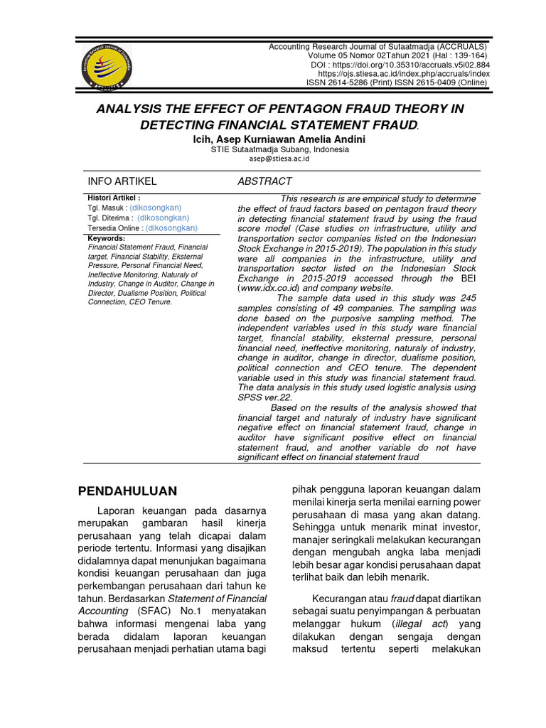 Analysis The Effect of Pentagon Fraud Theory in Detecting Financial ...