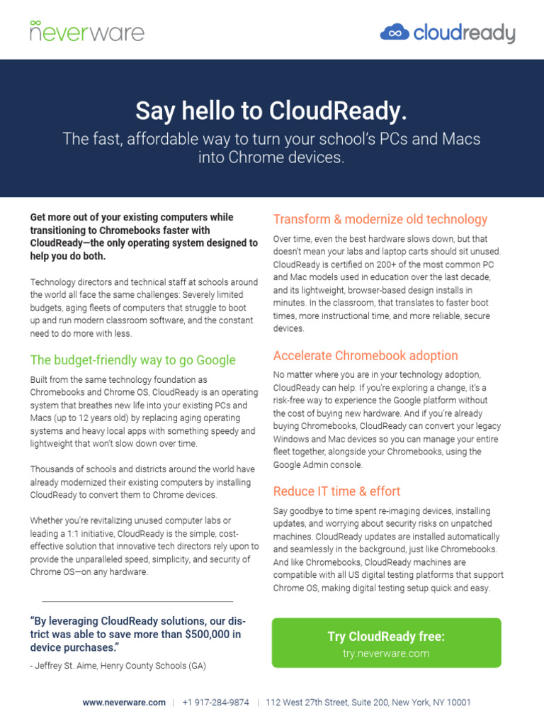 Neverware CR Edu Onepager | PDF | Chromebook | Personal Computers