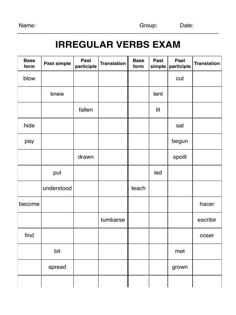 Irregular Verbs Exam. Tests. | PDF | Languages | Foreign Language Studies
