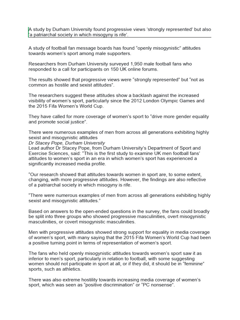 A Study by Durham University Found Progressive Views | PDF | Misogyny ...