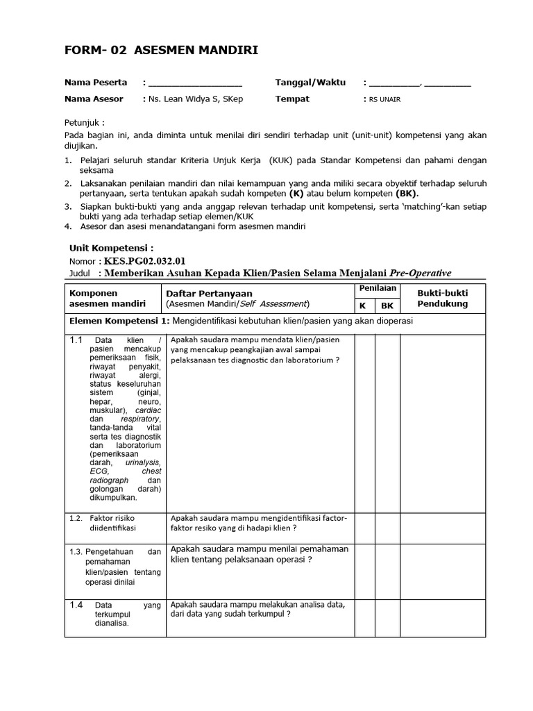 FORM-02 Asesmen Mandiri | PDF