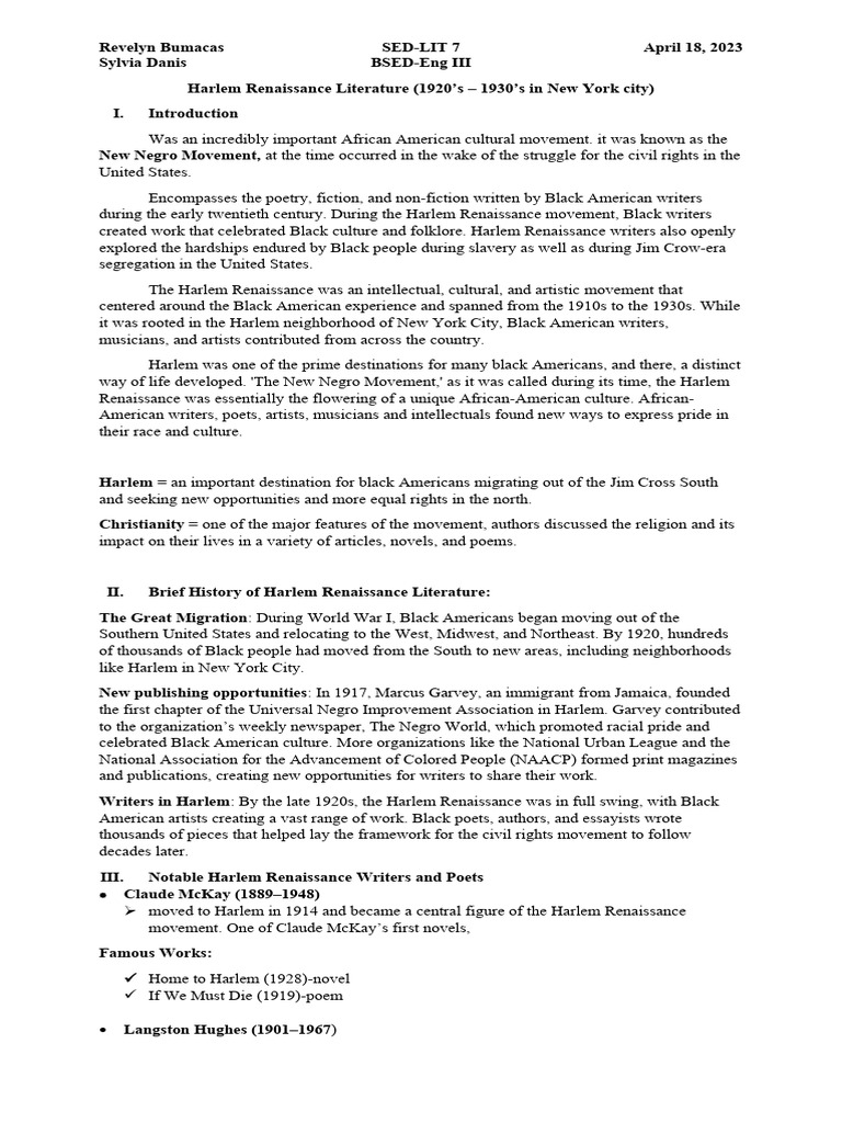 Harlem Renaissance Literature | PDF | Harlem Renaissance