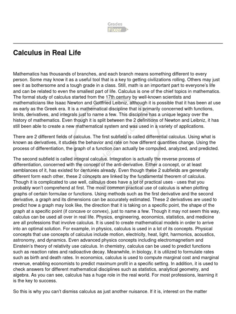 Calculus In Real Life Pdf Calculus Mathematics