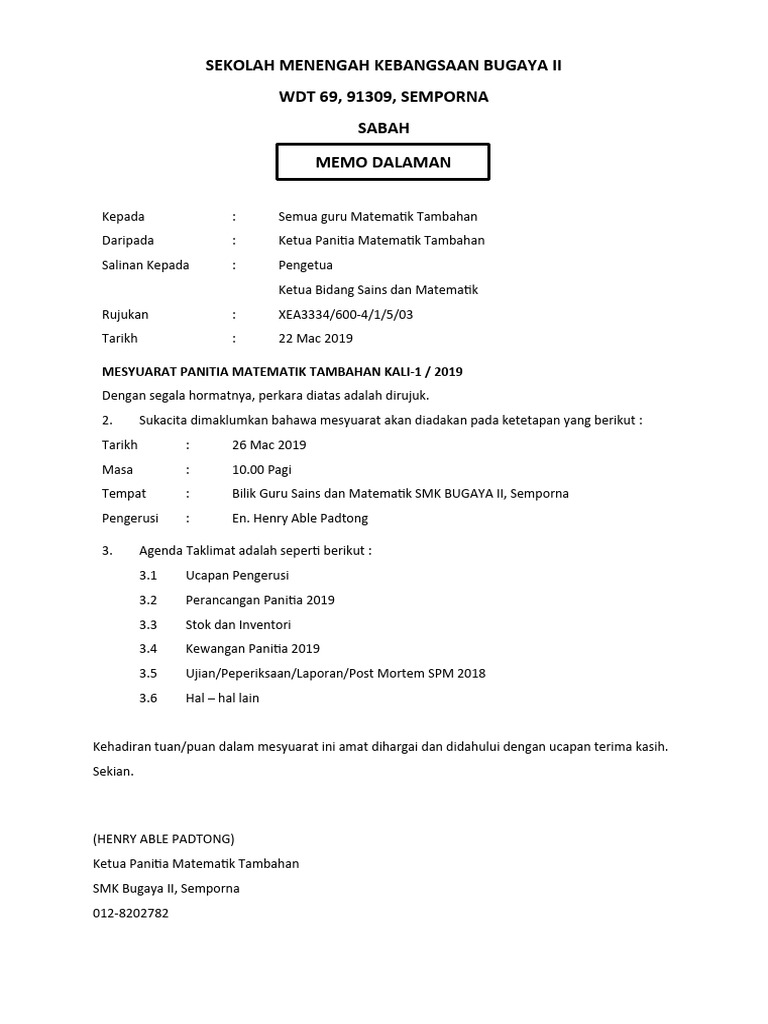 Memo Mesyuarat ADM | PDF