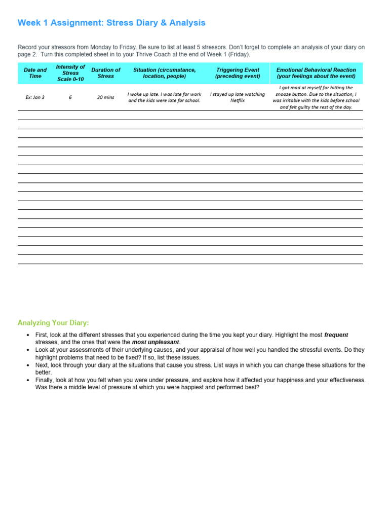 Stress Diary Assignment - MIND | PDF