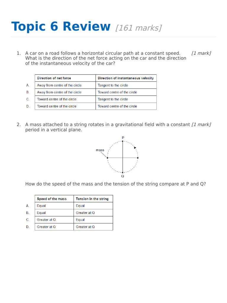 Topic 6 Review | Download Free PDF | Force | Mass