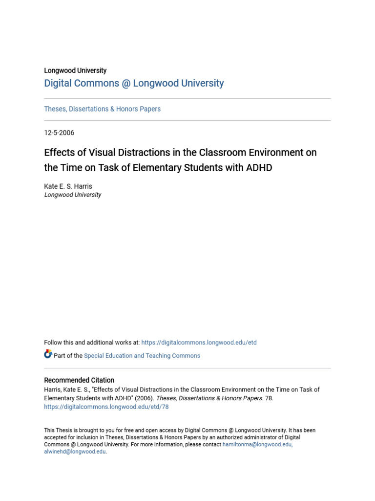 Effects of Visual Distractions in The Classroom Environment On TH | PDF ...