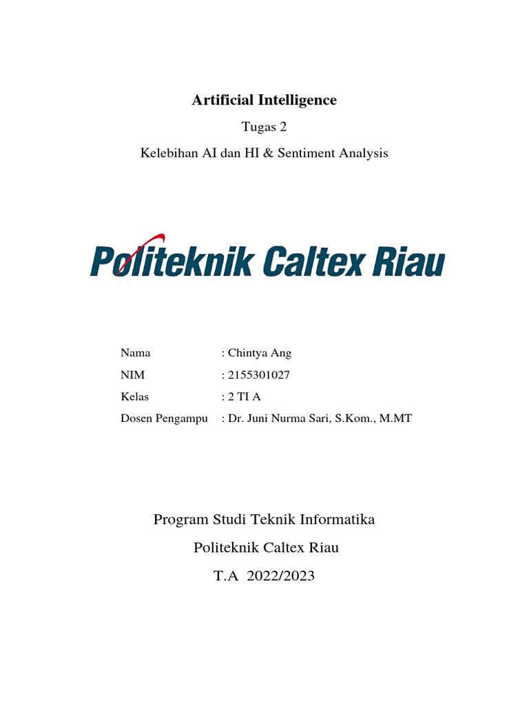 Artificial Intelligence: Tugas 2 Kelebihan AI Dan HI & Sentiment Analysis | PDF