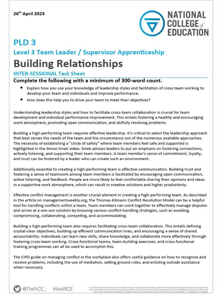 PLD 3 Building Relationships L3 Intersessional Task | PDF | Leadership ...