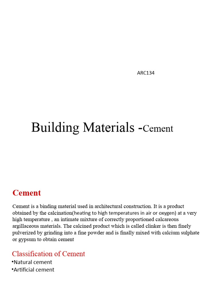 Lec 3 Building Materials Cement | PDF