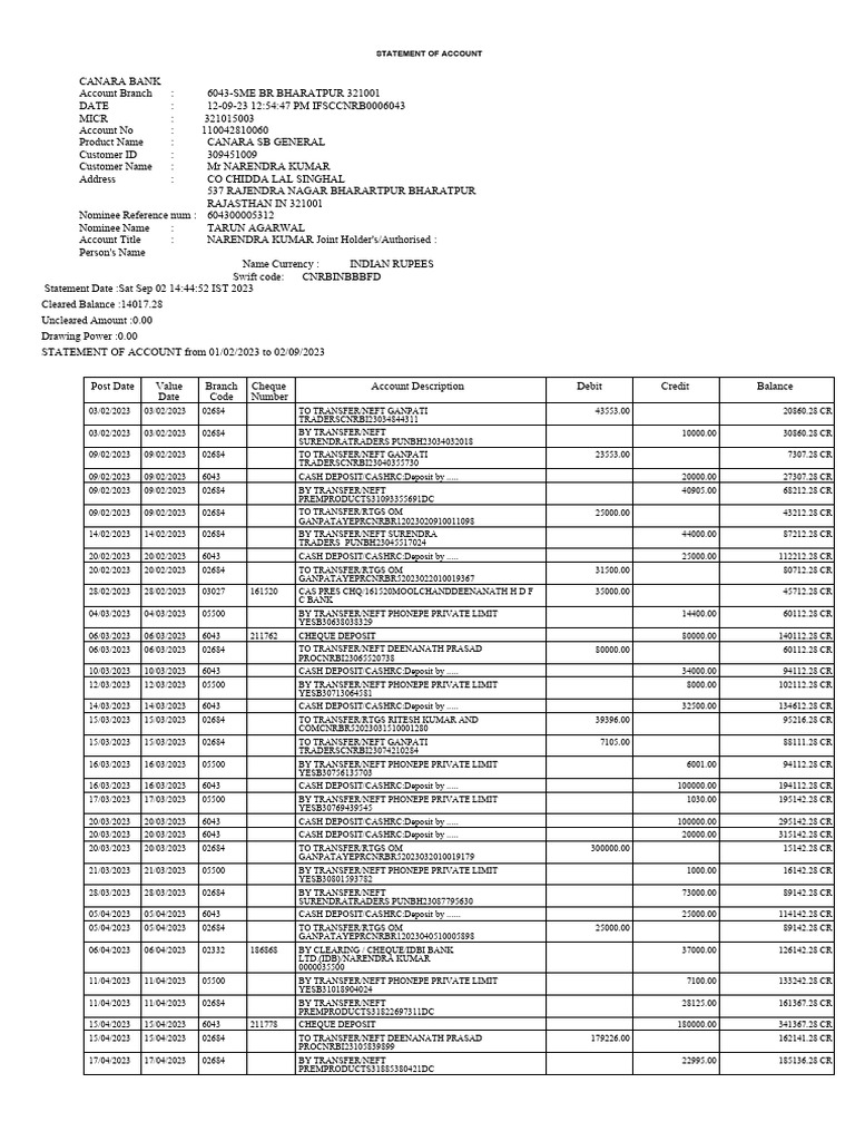 Account Statement | PDF | Debits And Credits | Deposit Account