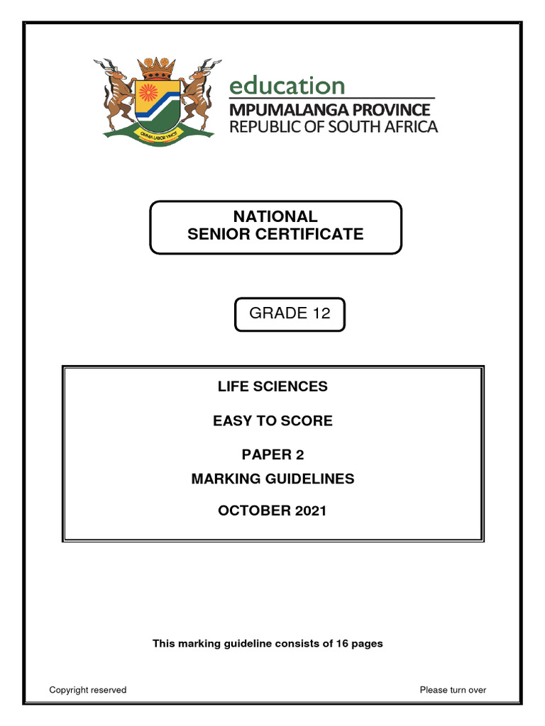 Life Sciences Easy To Score p2 Marking Guideline (O - 230909 - 144945 ...