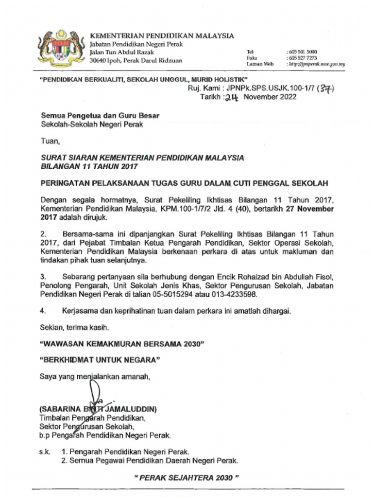 Bertugas Semasa Cuti Penggal persekolahanSURAT - SIARAN - TUGAS - GURU ...