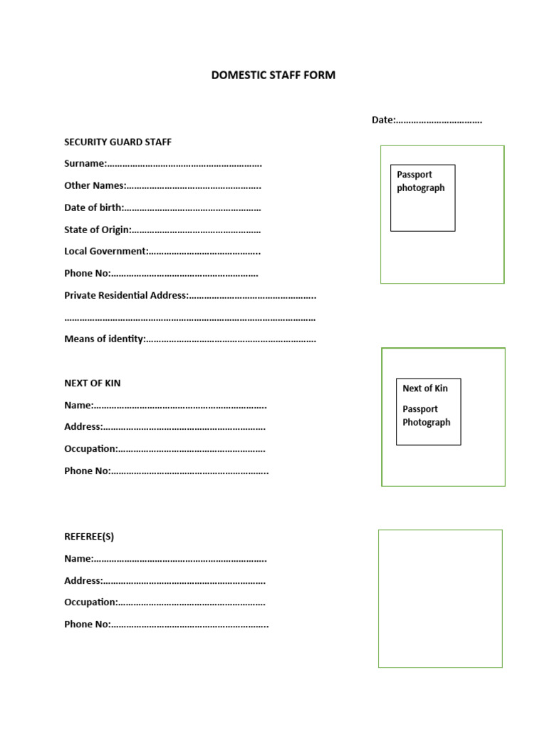 Domestic Staff Form | PDF