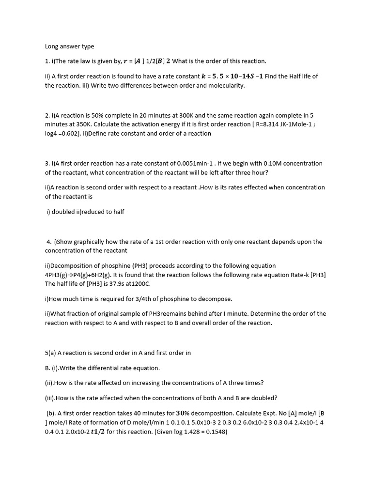Long Answers Pdf Reaction Rate Chemistry