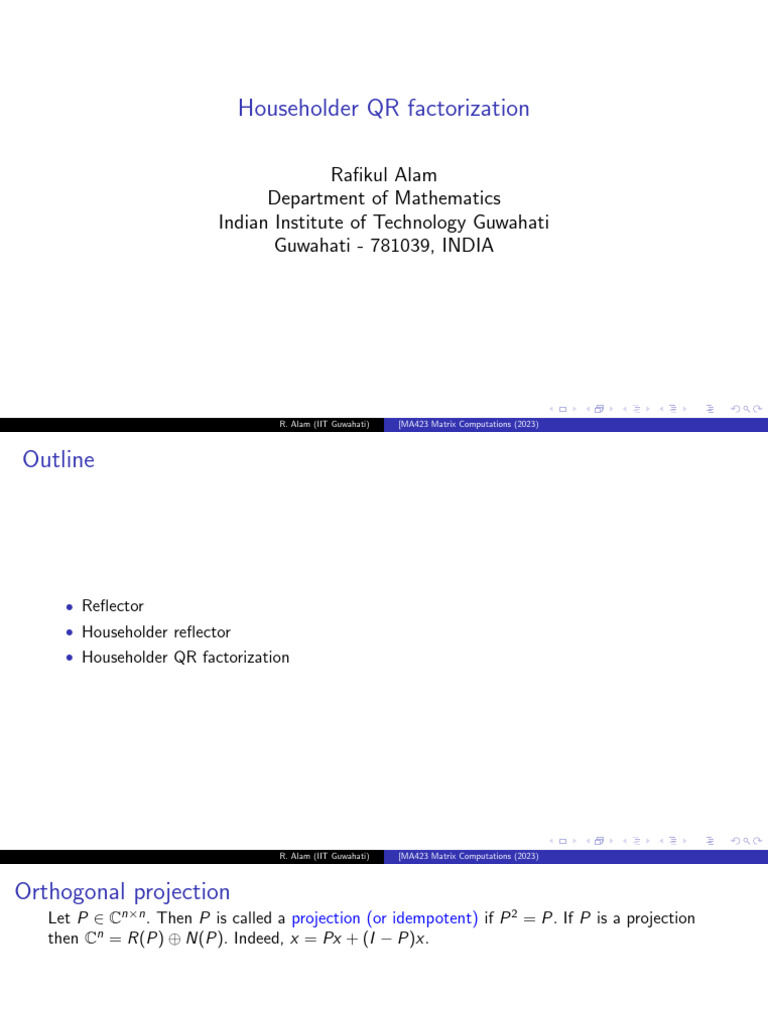 Householder QR Factorization Guide | PDF | Matrix (Mathematics) | Linear Algebra