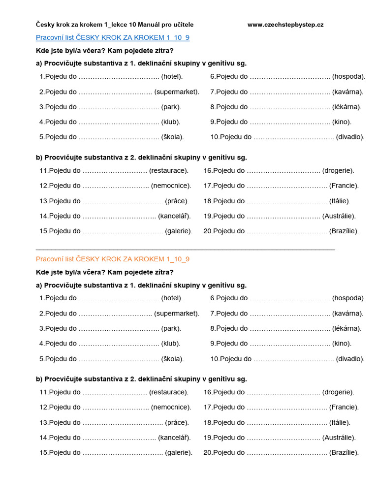 Pracovní List ČESKY KROK ZA KROKEM 1 - 10 - 9 | PDF