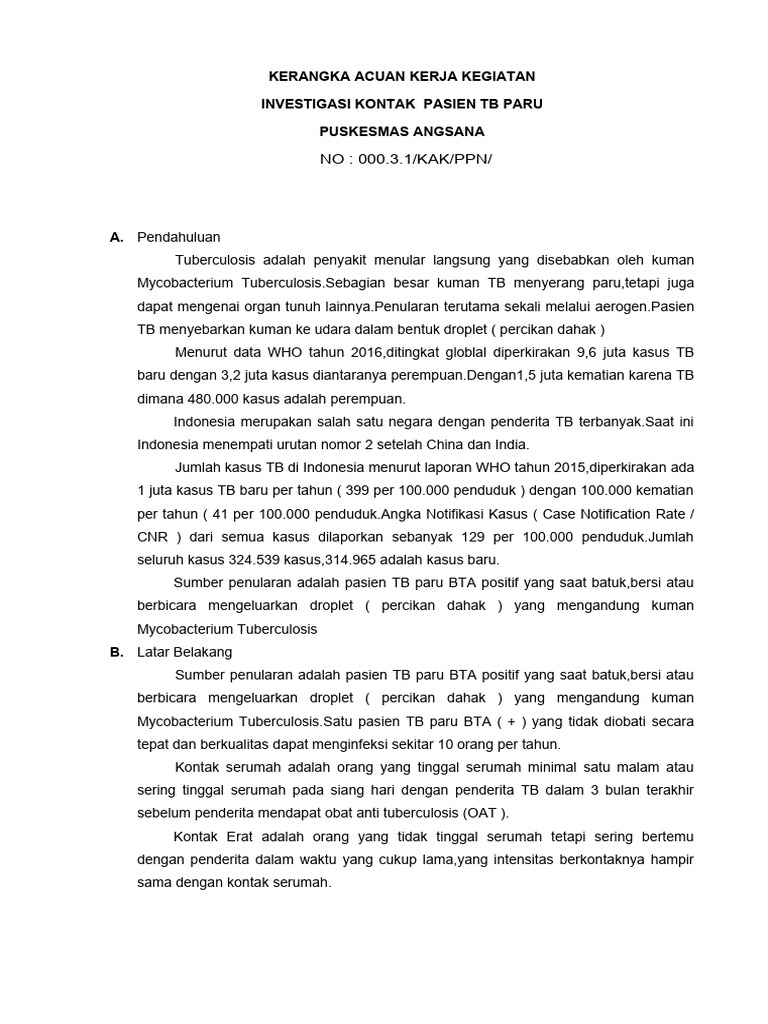 KAK Investigasi Kontak Pasien TBC | PDF